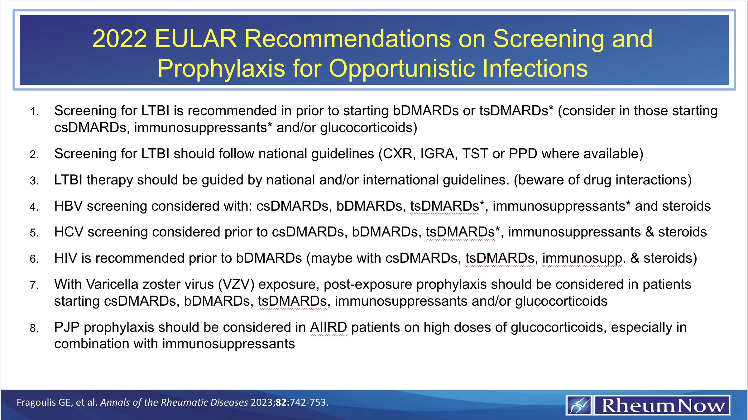 ICYMI: 2022 EULAR Recommendations on Screening & Prophylaxis for Opportunistic Infections | RheumNow